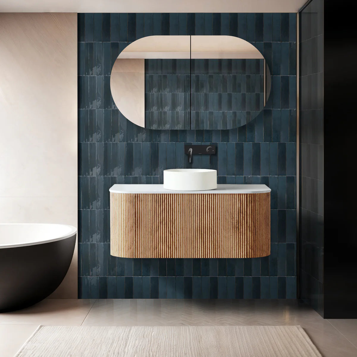 Bodrum Curved Groove Oak Wall Hung Vanity – Fluire Bathware