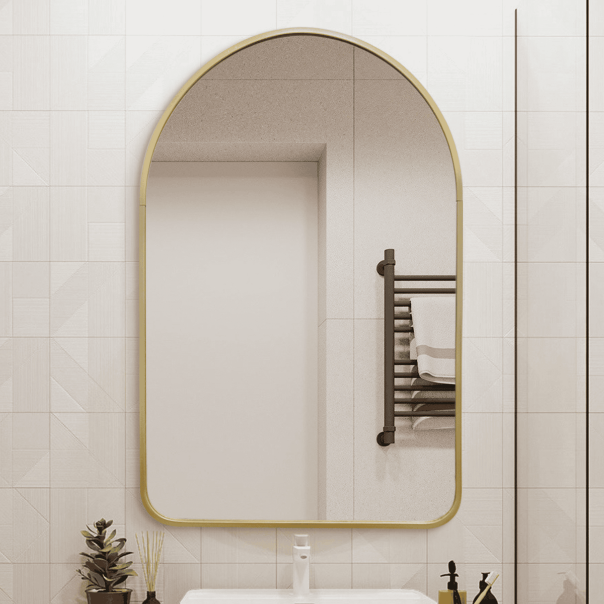 Arch Gold Metal Framed Mirror | 900 x 600 – Fluire Bathware