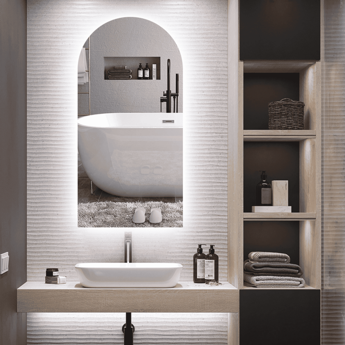 Arch Slim Backlit LED Mirror | 900 x 450 | Anti-Fog and Dimmable ...