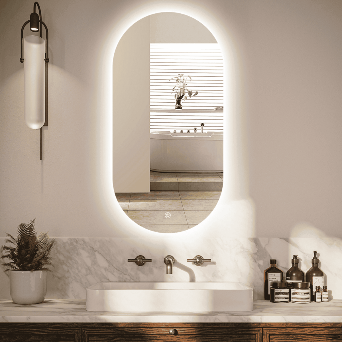 Pill Shape Backlit LED Mirror | 90cm x 45cm | Anti-fog and Dimmable ...